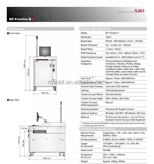 SMT SAKI AOI BF-Frontier machine automatic pcb inspection AOI machine ...
